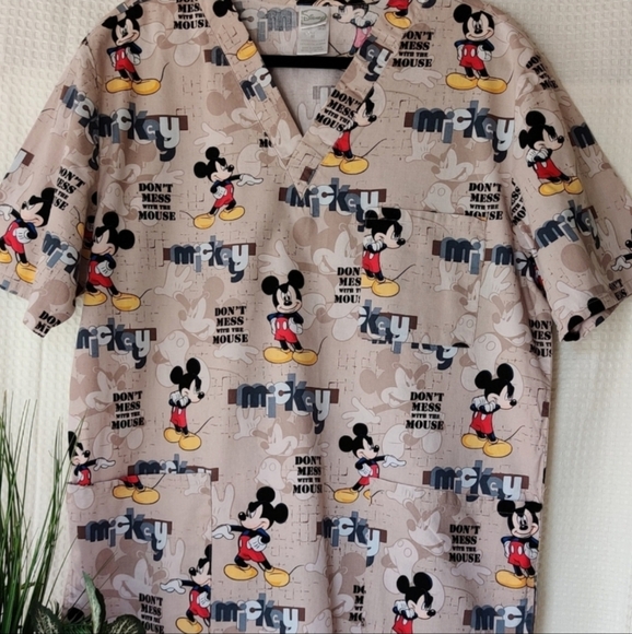 Disney | Tops | Disneydont Mess With The Mouse Tan Mickey Mouse Scrub ...